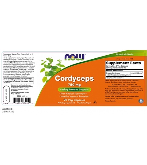 NOW Cordyceps 750 mg Veg 90 Capsules - PharmaDirect.gr